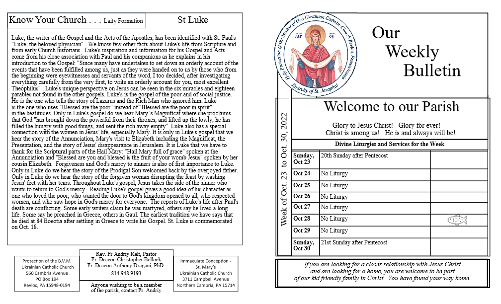 Oct 23 to 30, 2022 | Protection of the Blessed Virgin Mary